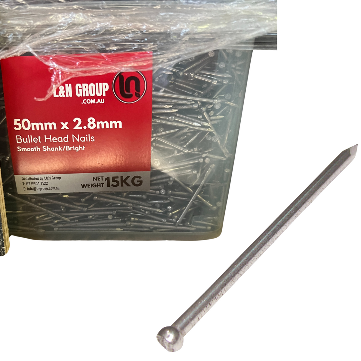Bullet Head Nails – 15kg Bucket | 50mm x 2.8mm & 75mm x 3.75mm – L&N GROUP